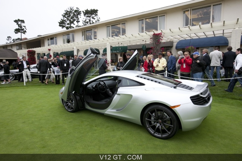 McLaren MP4-12C gris Pebble Beach 3/4 arrière gauche portes ouvertes ...
