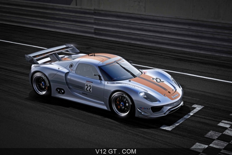 Porsche 918 RSR gris/orange 3/4 avant droit vue de haut 2 / Endurance ...